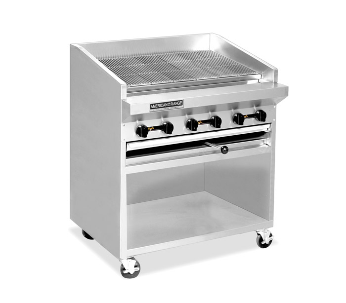 American Range ADJF-72 72" Wide Professional Series Adjustable Top Floor Model with Open Cabinet ...